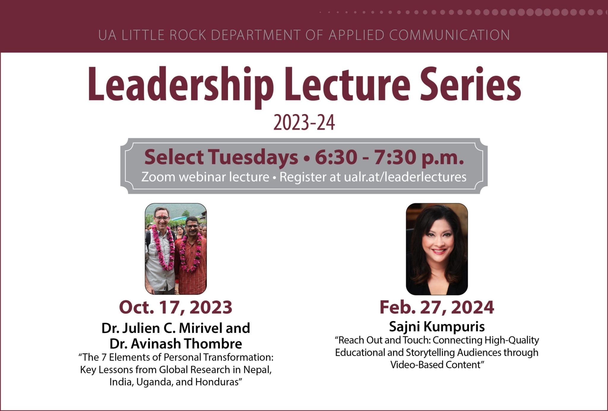 Leadership Lecture Series to Focus on Personal Transformation Learned ...