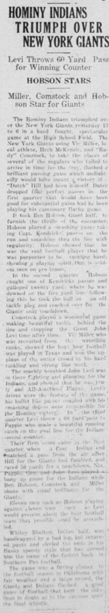 Hominy Indians Triumph over New York Giants - Sequoyah National ...